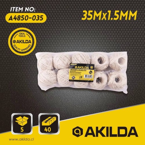SET ROLLOS LIENZA DE ALGODON 1.5MMX35MTS 1PAQUETE=10ROLLOS AKILDA - Akilda